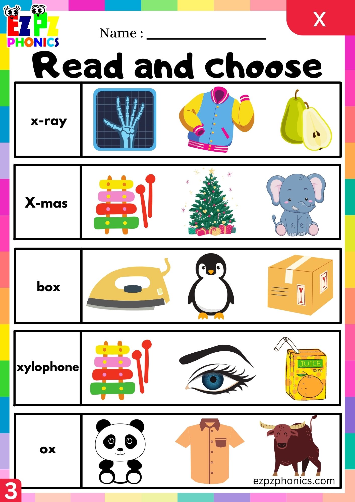 Letter x Read and Choose the Correct Images Group 3 - ezpzphonics.com